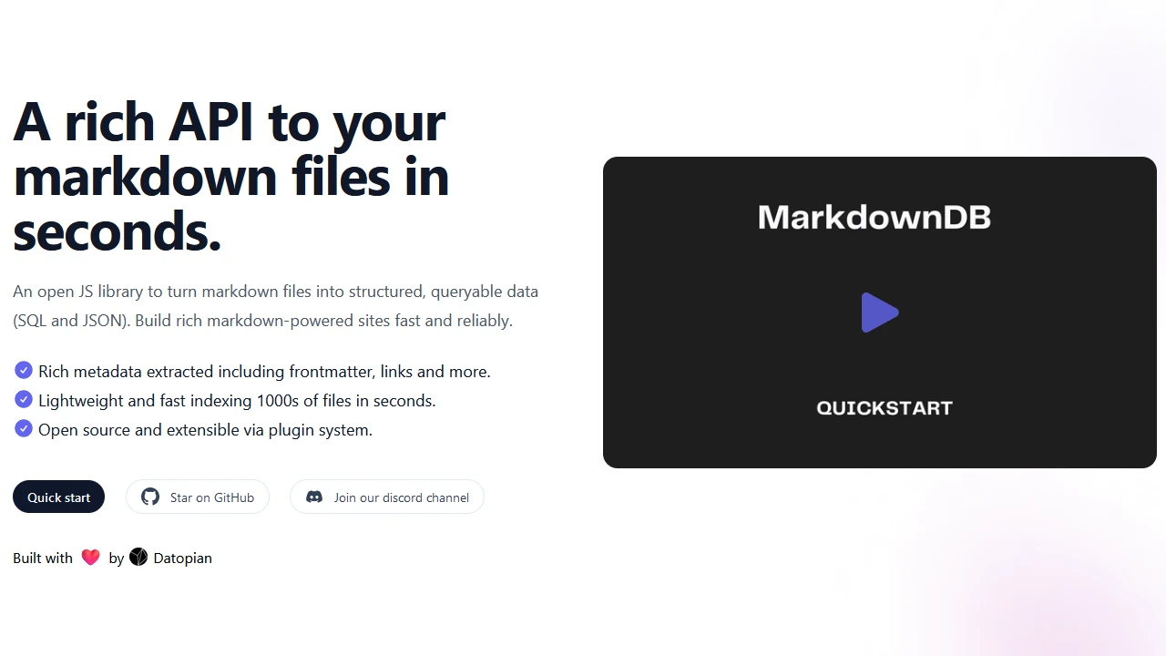 Announcing MarkdownDB: an open source tool to create an SQL API to your markdown files! 🚀